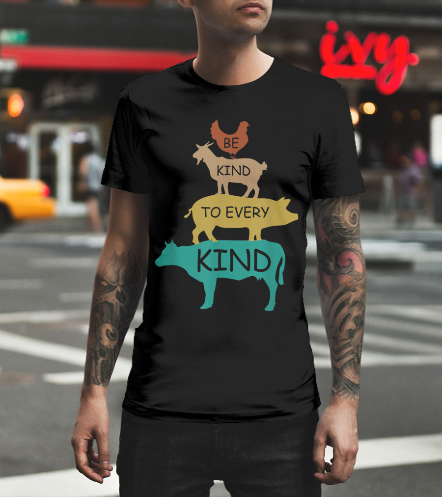 Be Kind To Every Kind Vintage Vegetarian Animal Stack T-Shirt