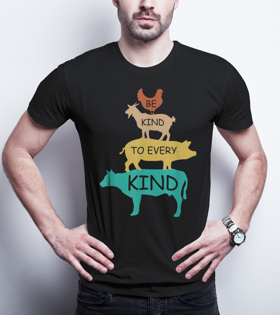 Be Kind To Every Kind Vintage Vegetarian Animal Stack T-Shirt