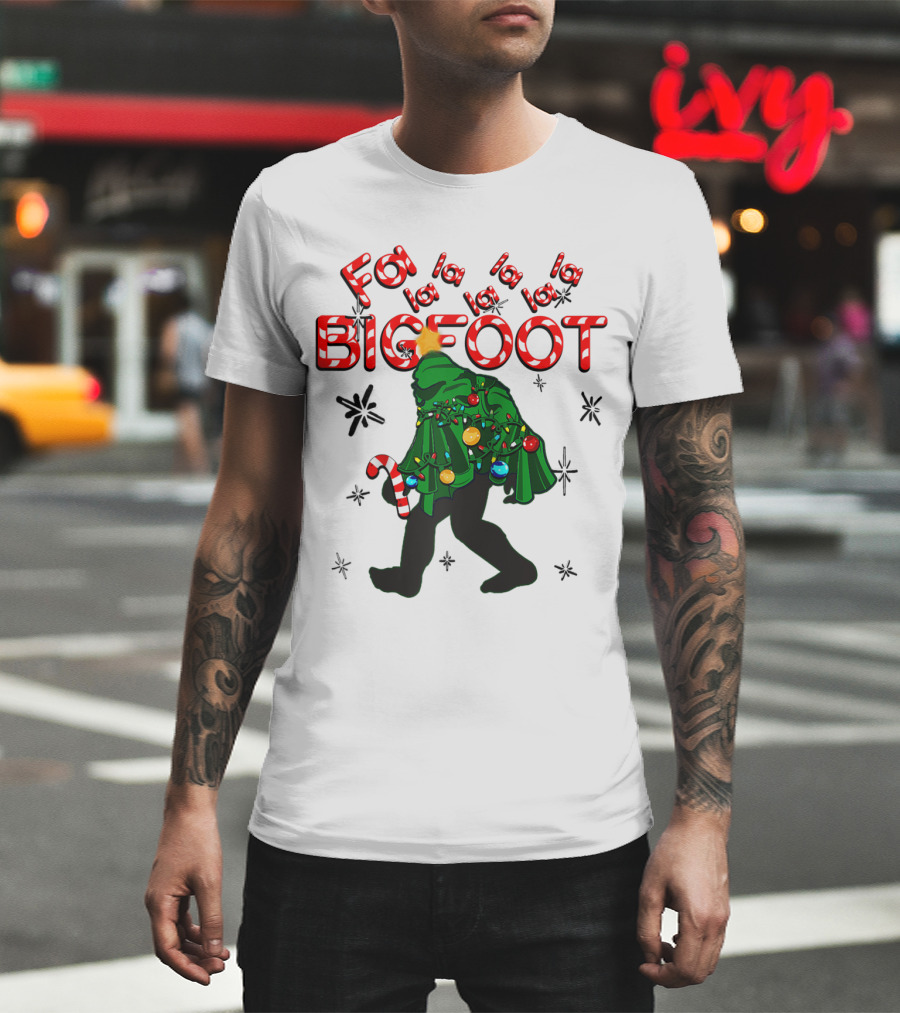 Fa La La La Bigfoot Christmas Candy Cane Spring Tree T-Shirt