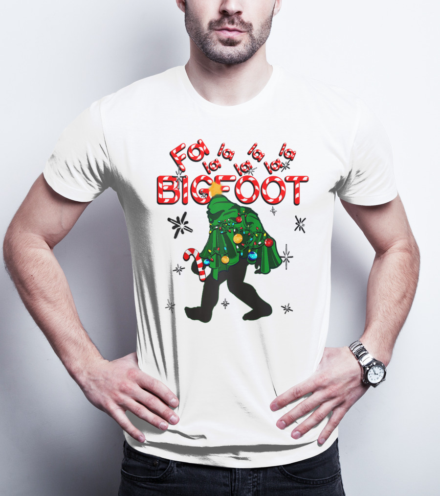 Fa La La La Bigfoot Christmas Candy Cane Spring Tree T-Shirt