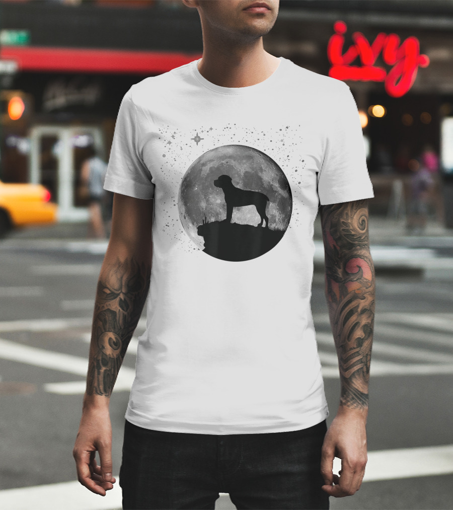 Cane Corso Silhouette Against Full Moon And Starry Sky T-Shirt