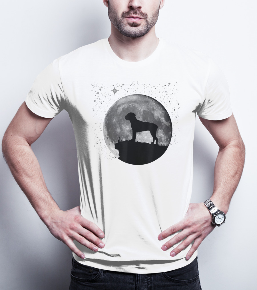 Cane Corso Silhouette Against Full Moon And Starry Sky T-Shirt