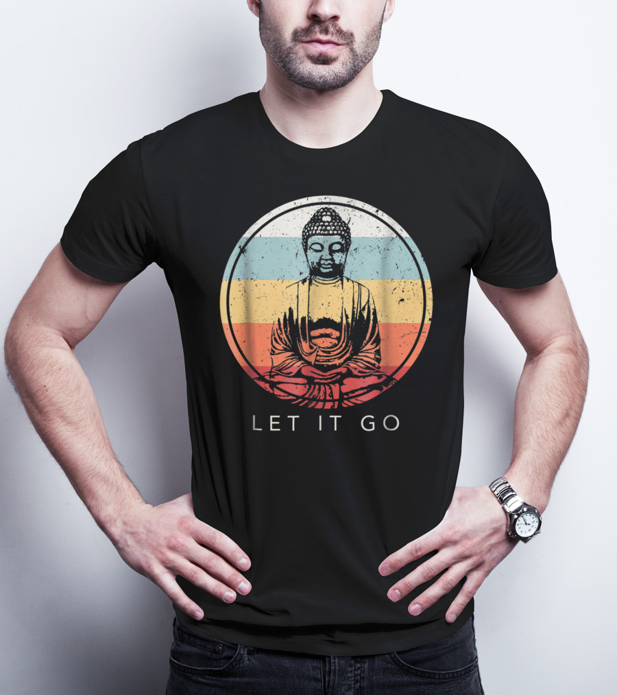 Let It Go Buddha Meditation Vintage Zen Bud Retro Circle T-Shirt
