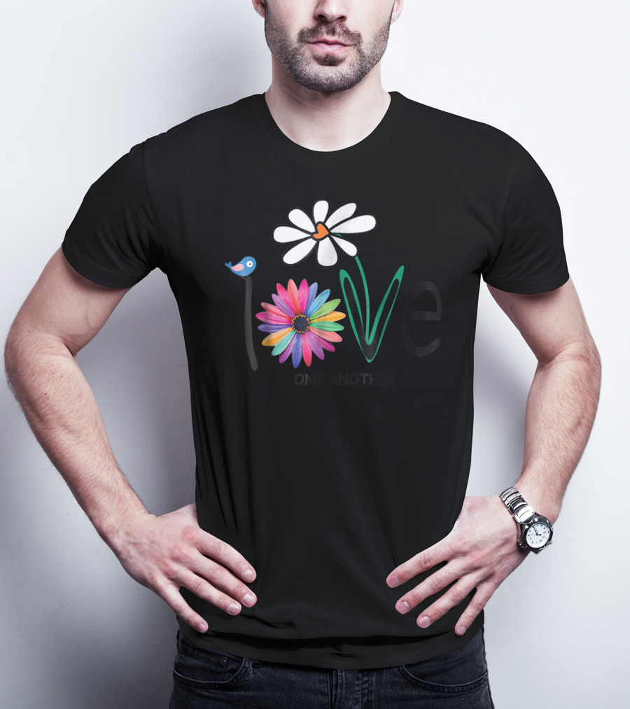Love One Another Daisy Rainbow Flower Bird Hippie T-Shirt