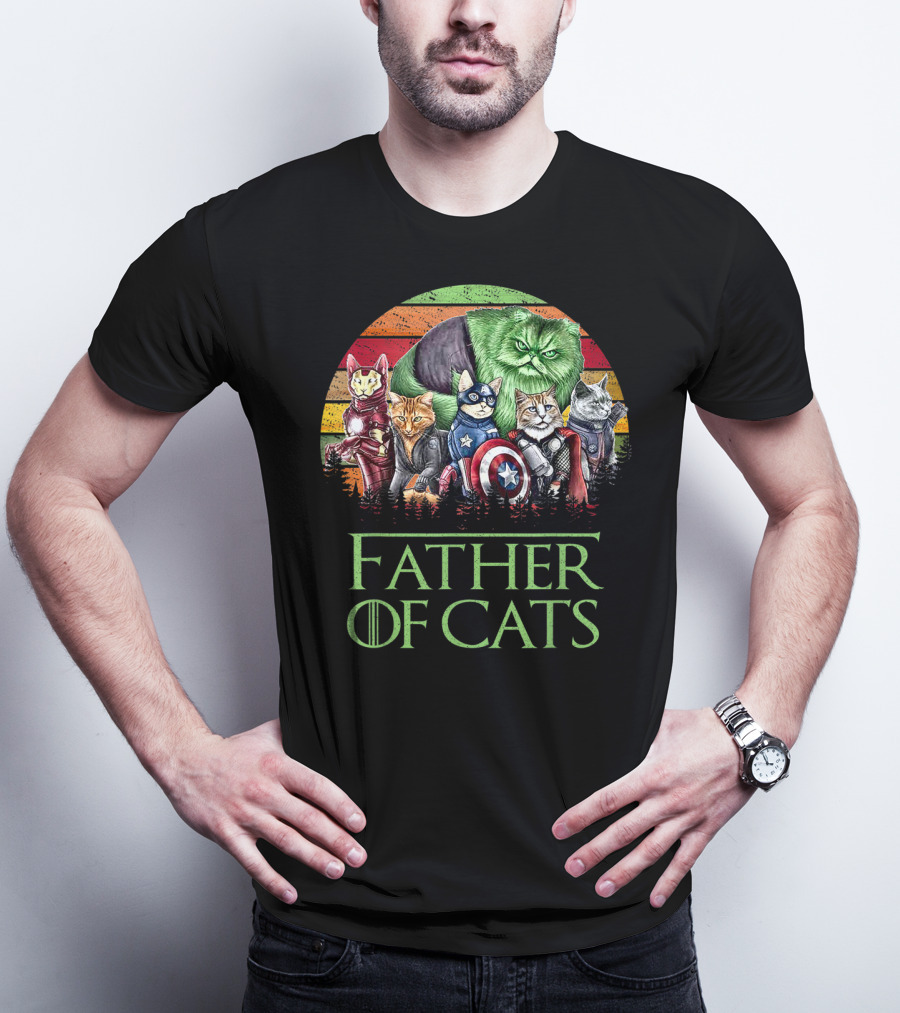 Father Of Cats Dad Cat With Superhero Cats T-Shirt