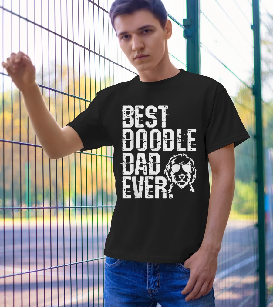 Mens Best Doodle Dad Ever With Golden Doodle Do Wearing Sunglasses T-Shirt