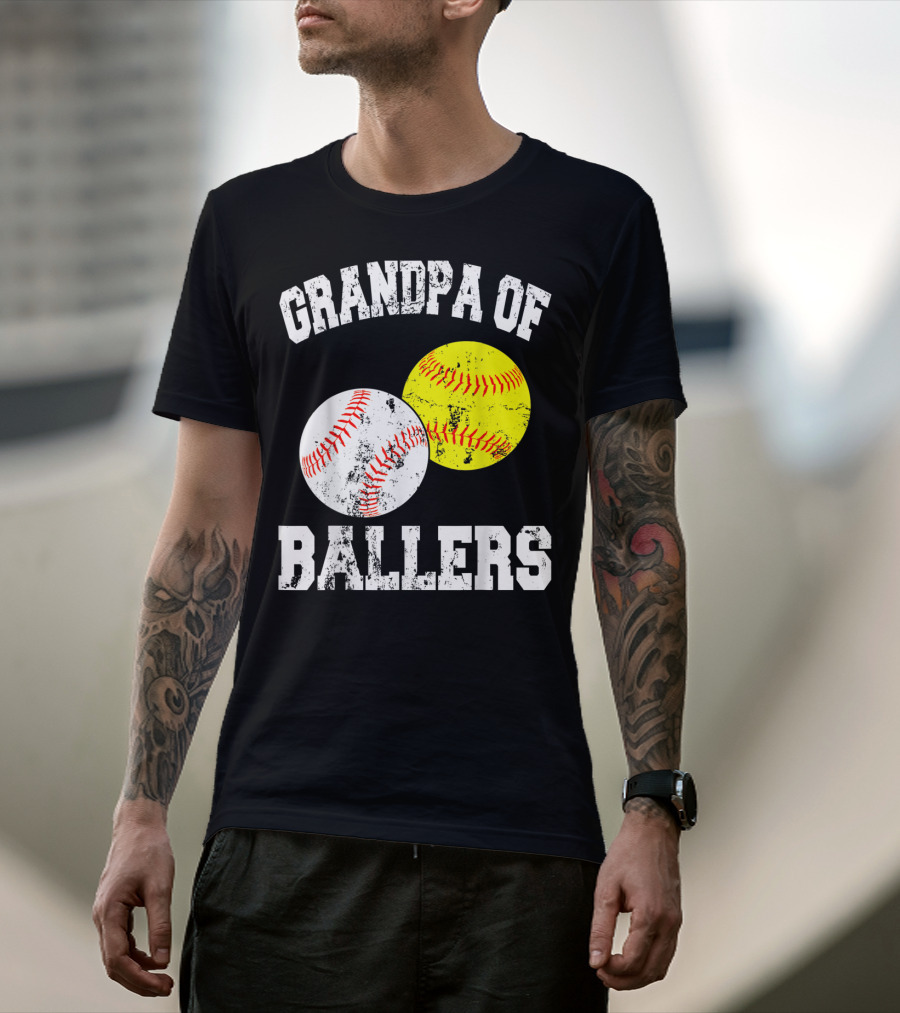 Grandpa Of Ballers Funny Baseball Softball T-Shirt