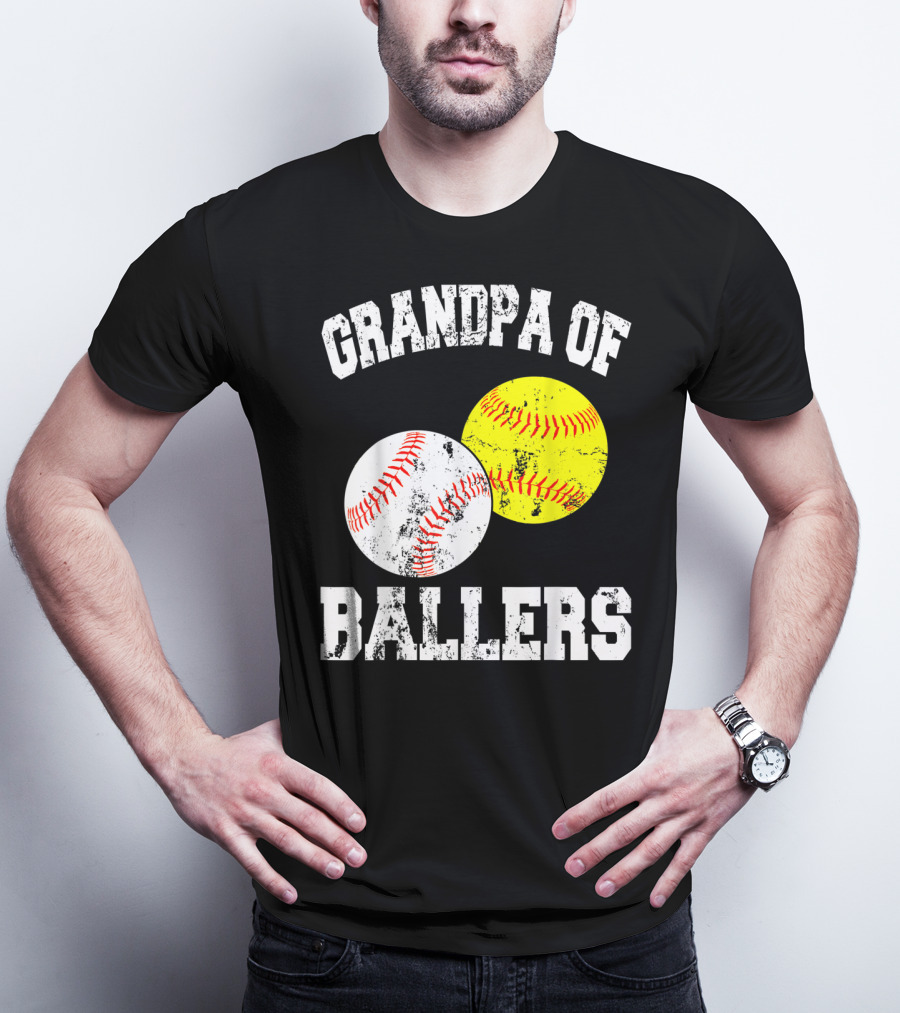 Grandpa Of Ballers Funny Baseball Softball T-Shirt