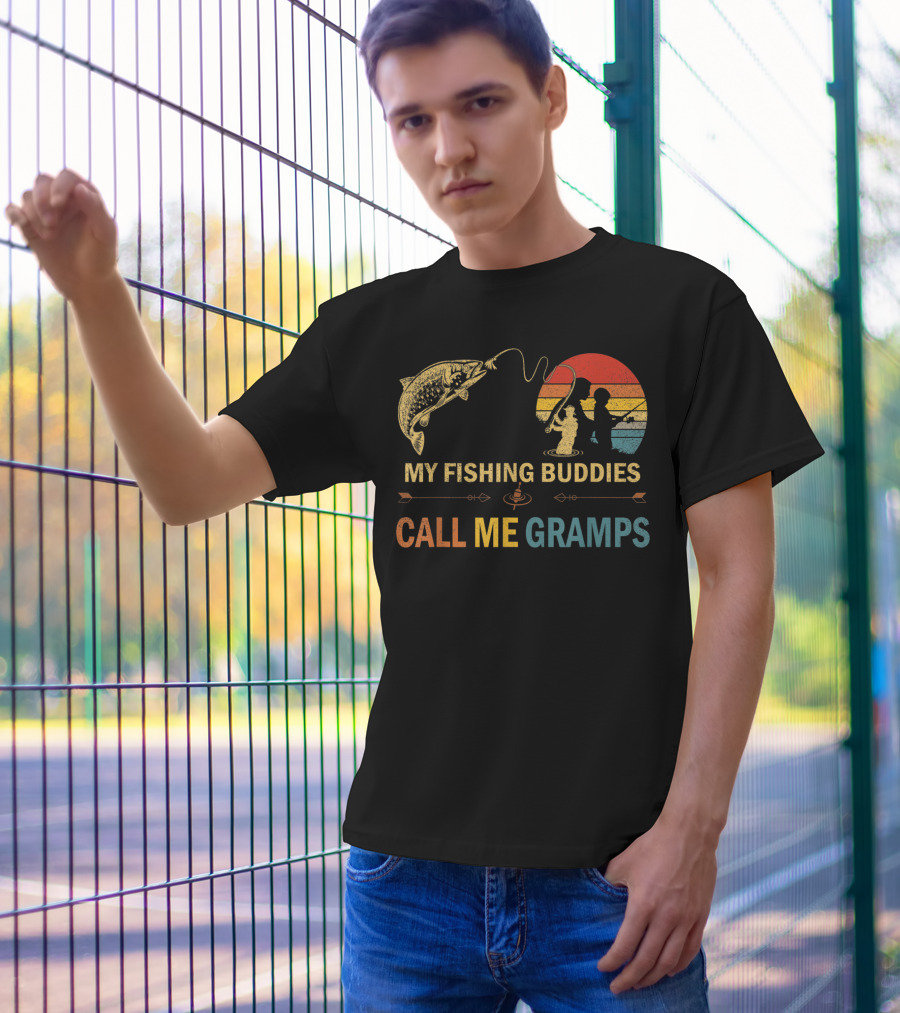 My Fishing Buddies Call Me Gramps Retro Fishing Scene T-Shirt