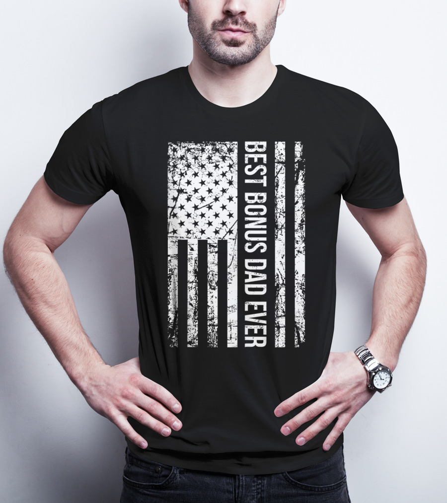 Best Bonus Dad Ever American Flag Mens Step Dad T-Shirt