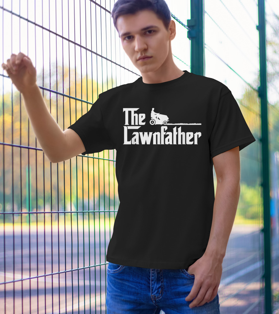 Mens The Lawnfather Funny Lawn Mowing Riding Mower Iconic Font T-Shirt