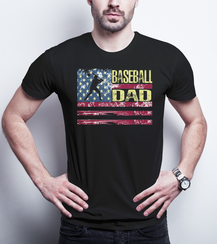 Vintage USA American Flag Baseball Dad Patriotic T-Shirt