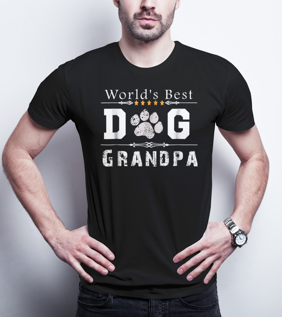 World's Best Dog Grandpa Paw Print Five Stars T-Shirt