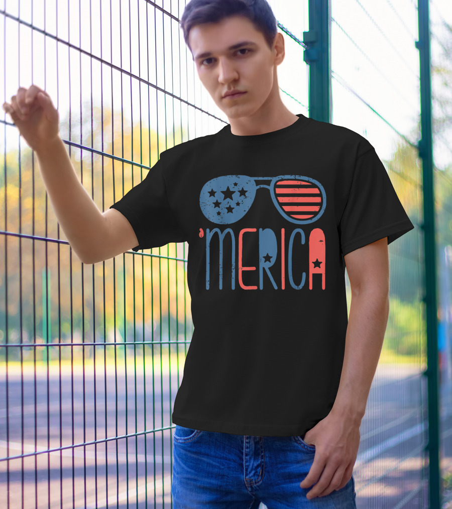 'Merica Patriotic Flag Stars And Stripes Aviators T-Shirt