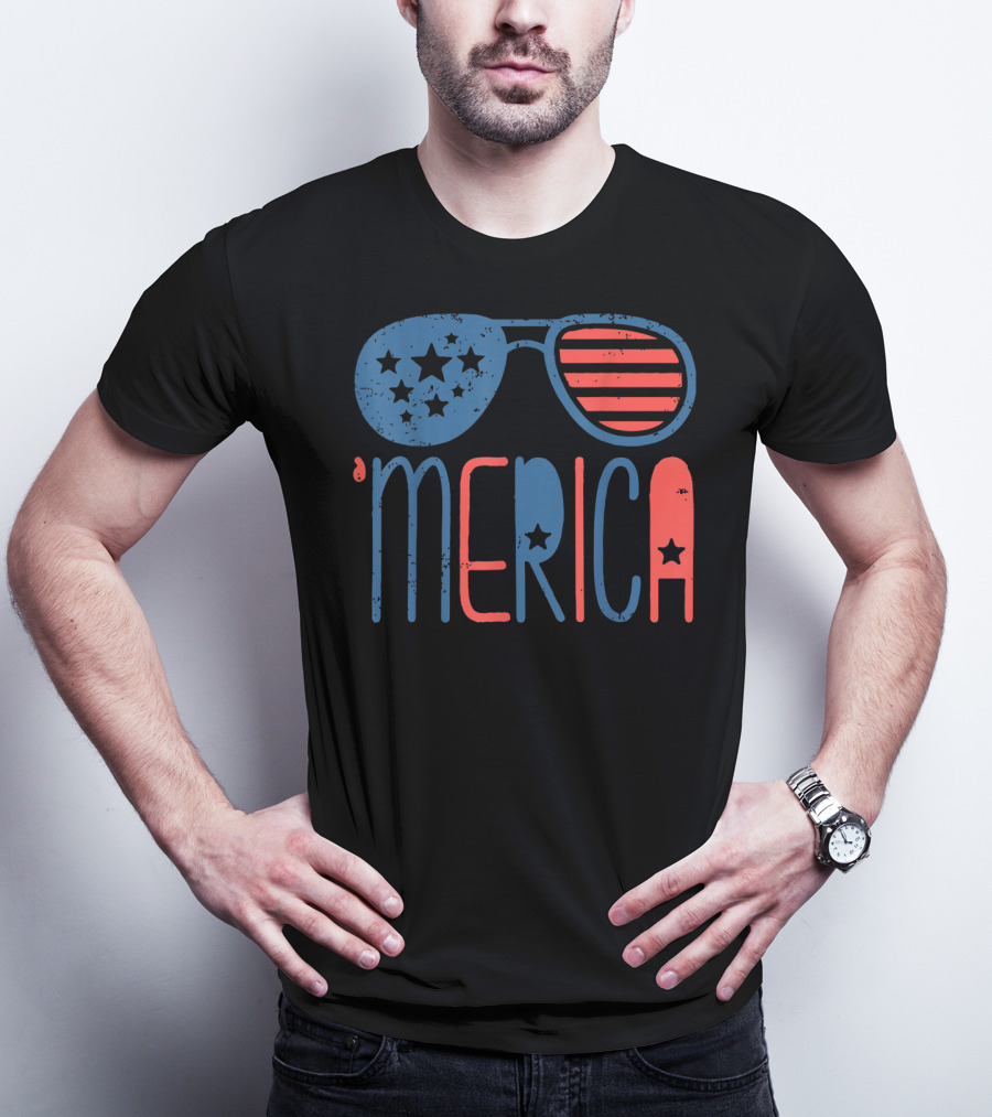 'Merica Patriotic Flag Stars And Stripes Aviators T-Shirt