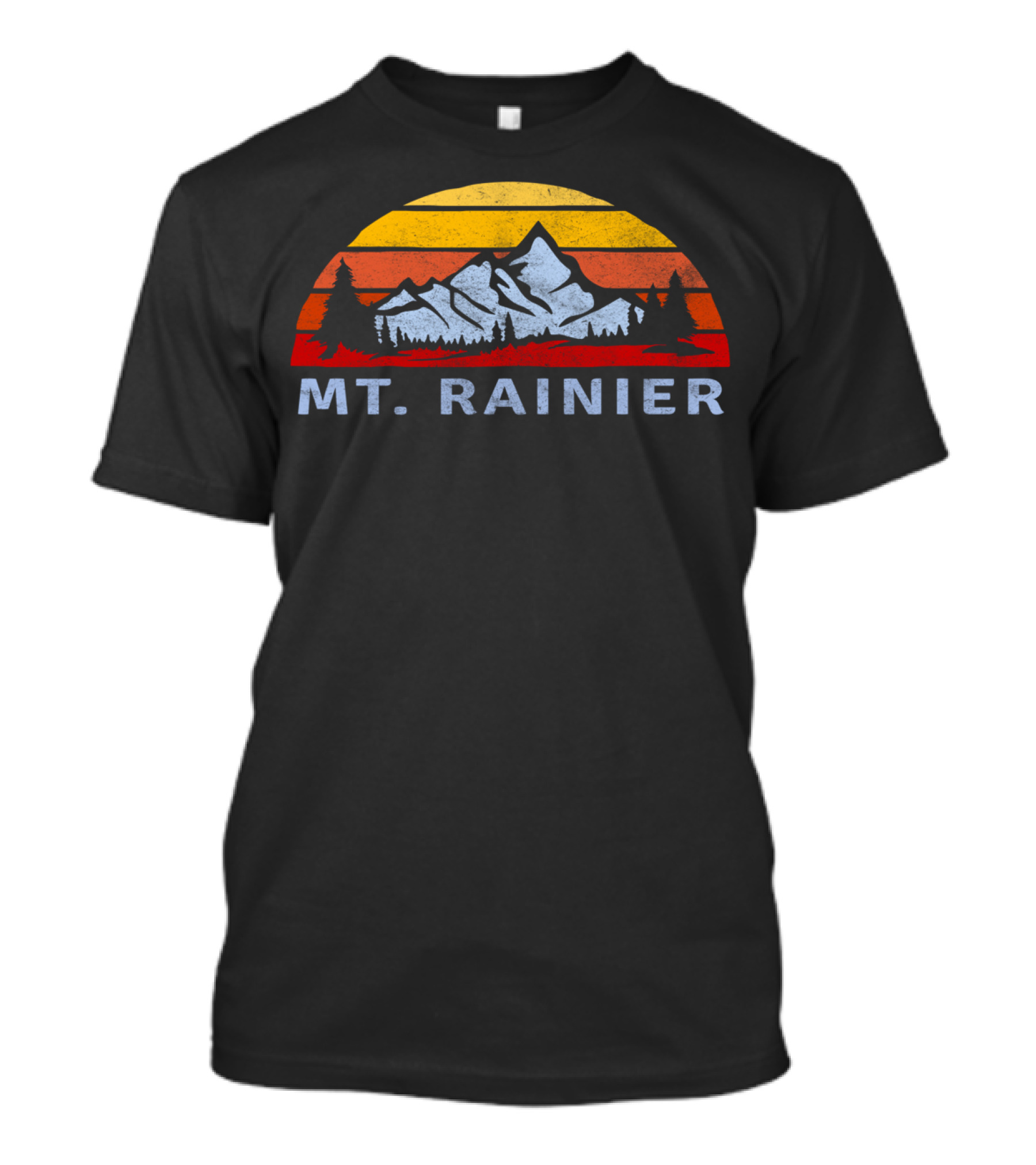Mt. Rainier Retro Sunset With Mountain And Trees T-Shirt