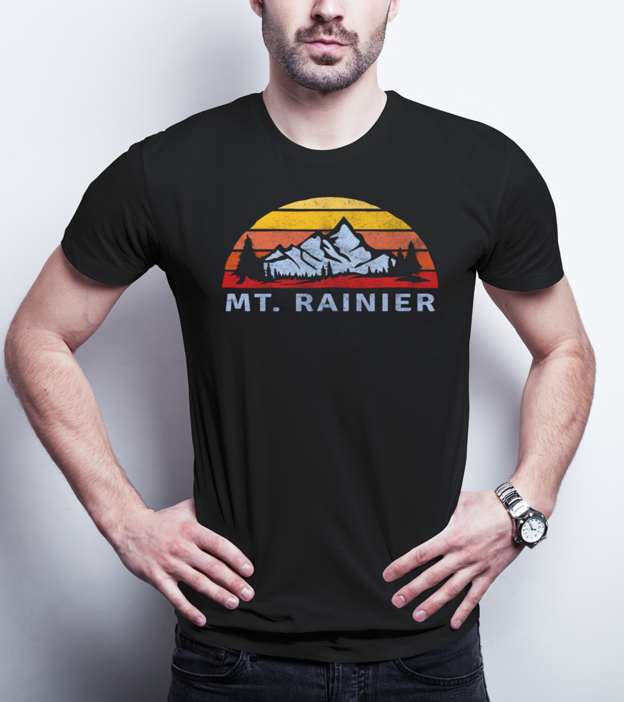 Mt. Rainier Retro Sunset With Mountain And Trees T-Shirt