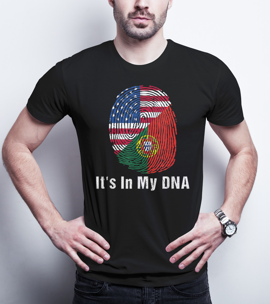 Portugal Flag USA Flag It's In My DNA Fingerprint T-Shirt