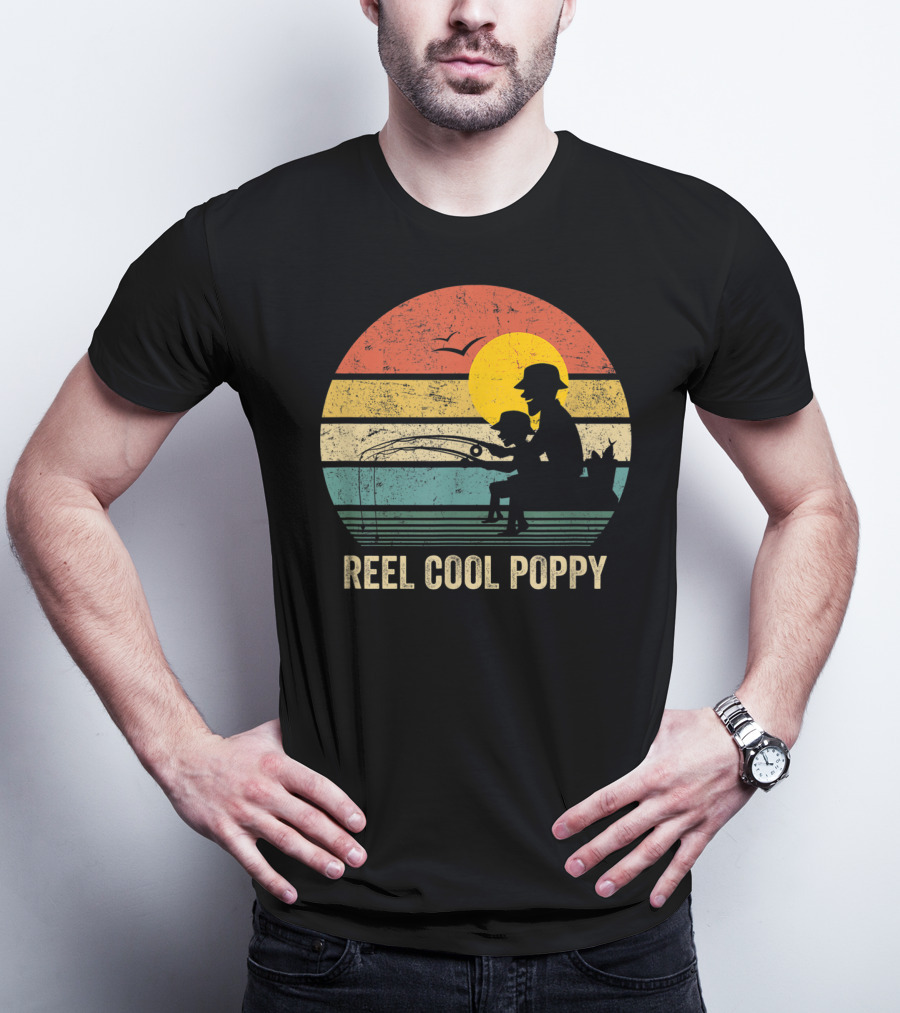 Reel Cool Poppy Vintage Fisherman Father's Retro Style Sun T-Shirt