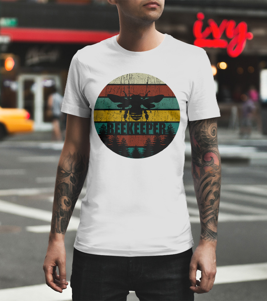 Retro Vintage Beekeeper Bee Stripes And Forest T-Shirt