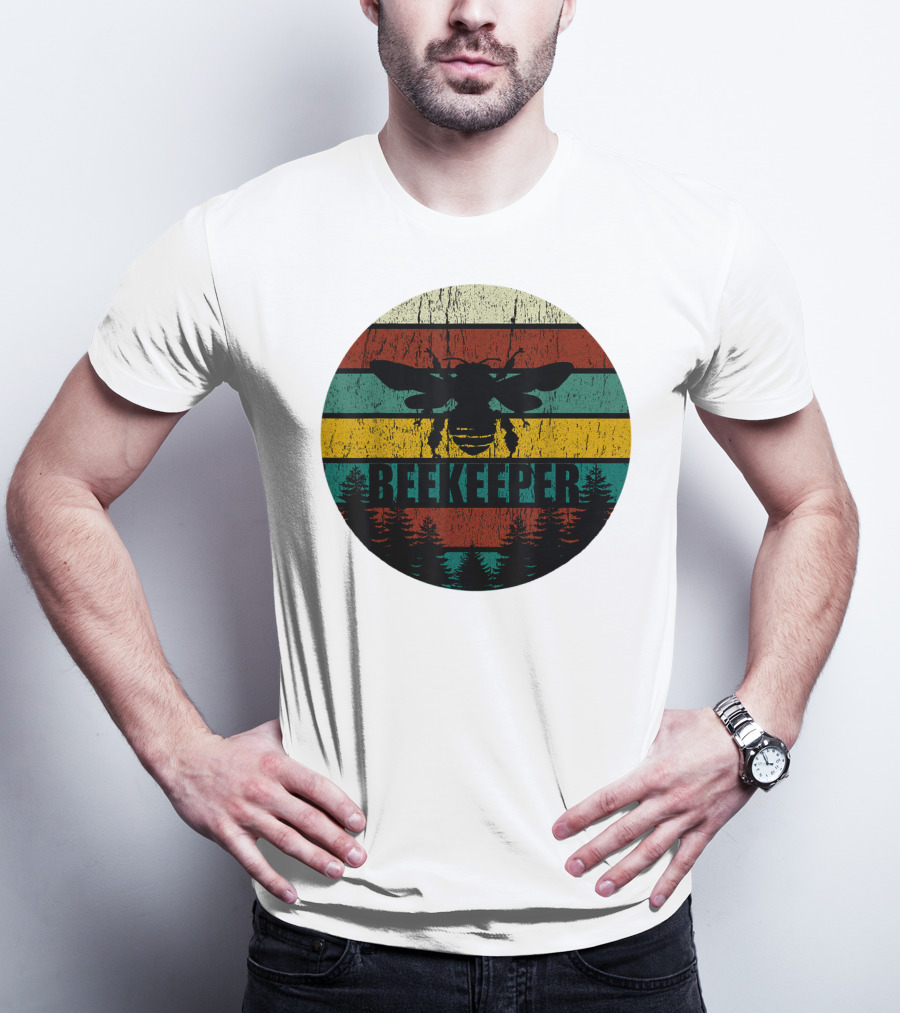 Retro Vintage Beekeeper Bee Stripes And Forest T-Shirt