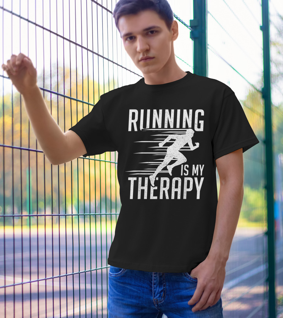 Running Is My Therapy Cool Cute Runner T-Shirt