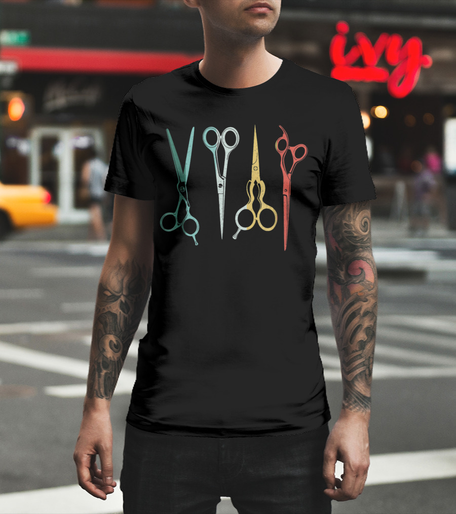 Scissors Hair Stylist Colorful Vintage Tools T-Shirt