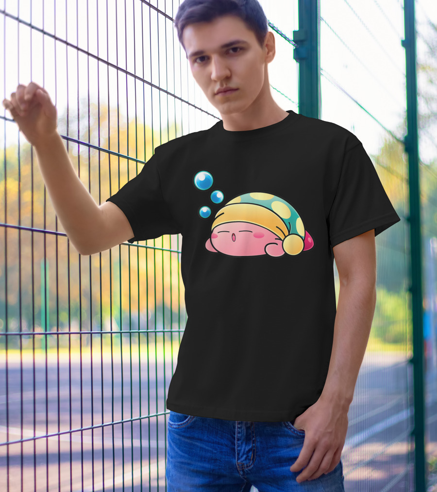 Sleeping Kirby Nightcap Bubbles T-Shirt
