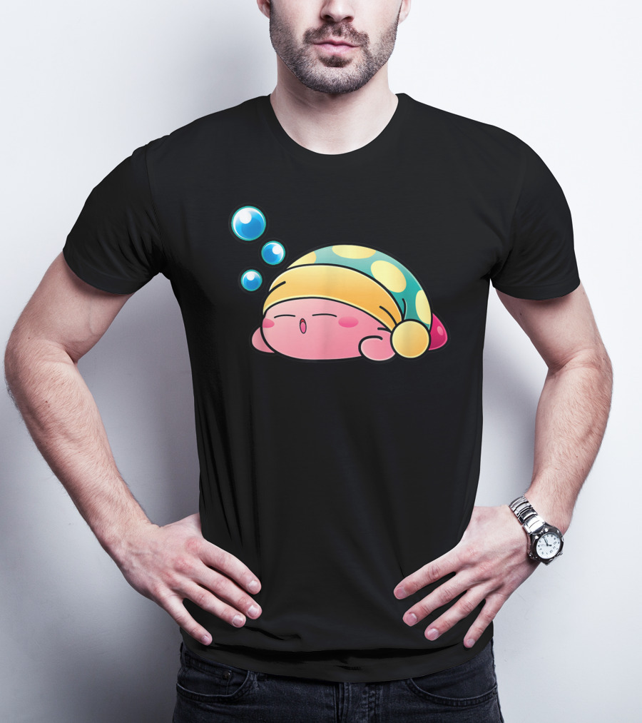 Sleeping Kirby Nightcap Bubbles T-Shirt