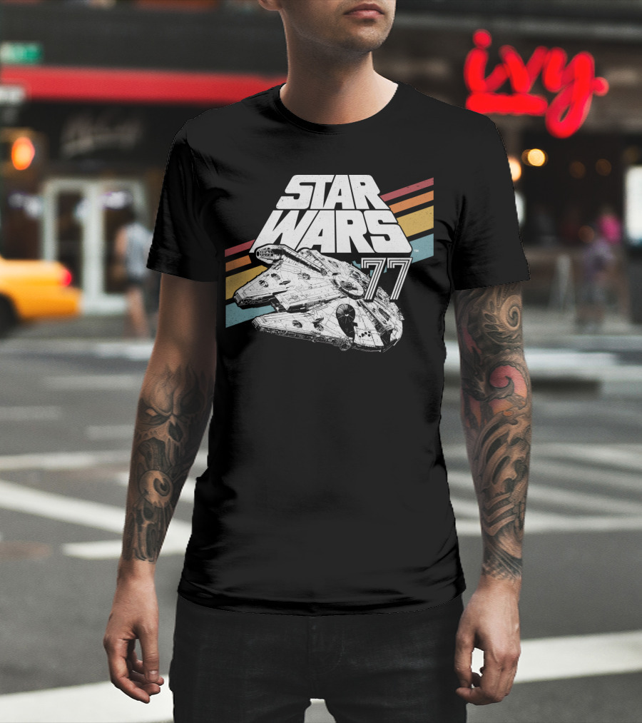 Star Wars 77 Millennium Falcon Rainbow Stripes T-Shirt
