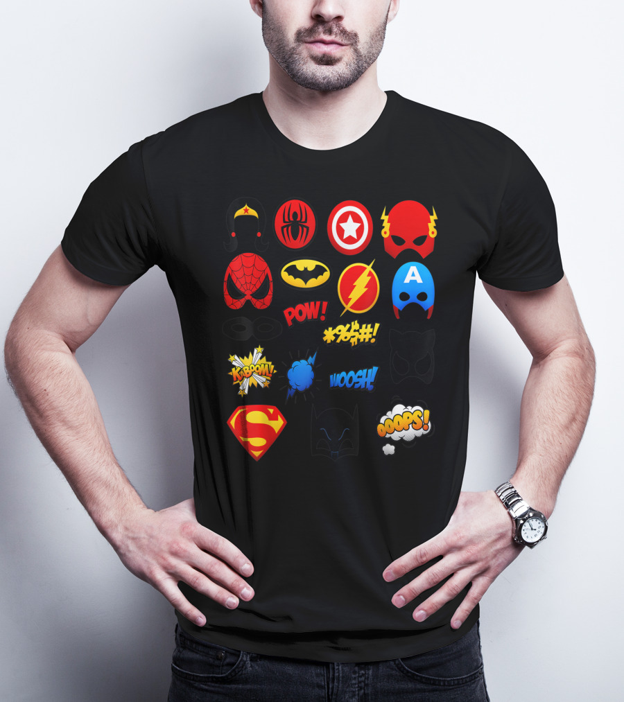 Superheroes Icons Spider Captain Batman Flash Wonder Emoji KABOOM POW OOOOPS Super T-Shirt