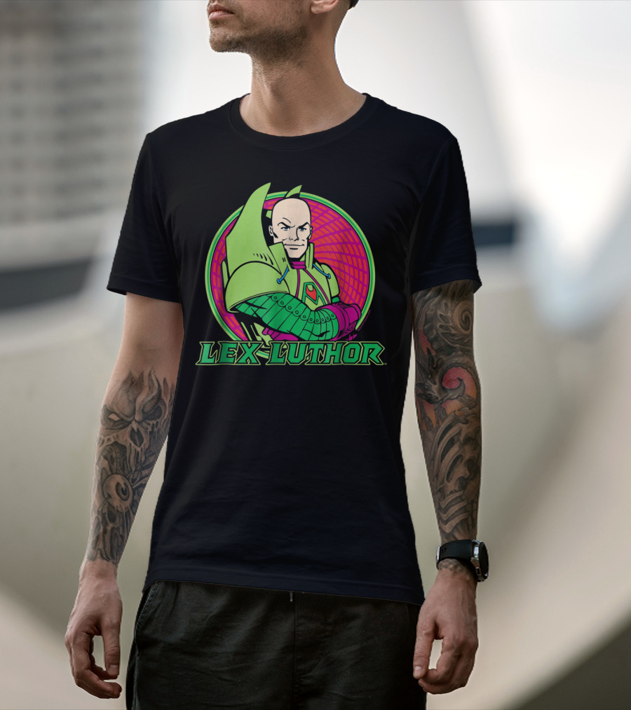 Lex Luthor Iconic Supervillain Style In Bold Green And Pink Armored Suit T-Shirt
