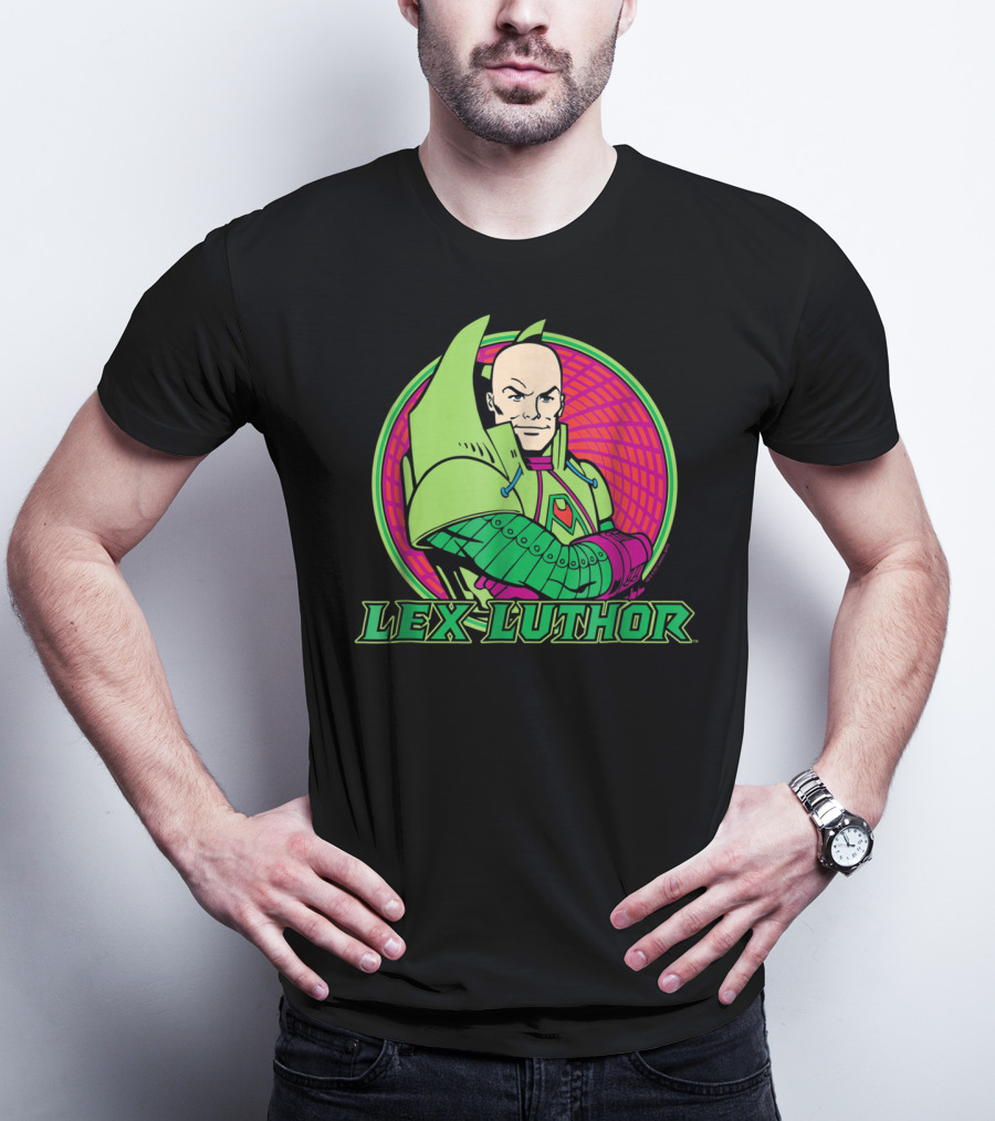 Lex Luthor Iconic Supervillain Style In Bold Green And Pink Armored Suit T-Shirt