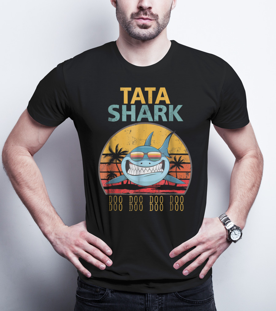TATA Shark Doo Doo Doo Retro Sunset Palms T-Shirt