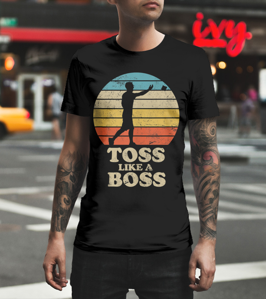 Toss Like A Boss Vintage Sunset Cornhole T-Shirt