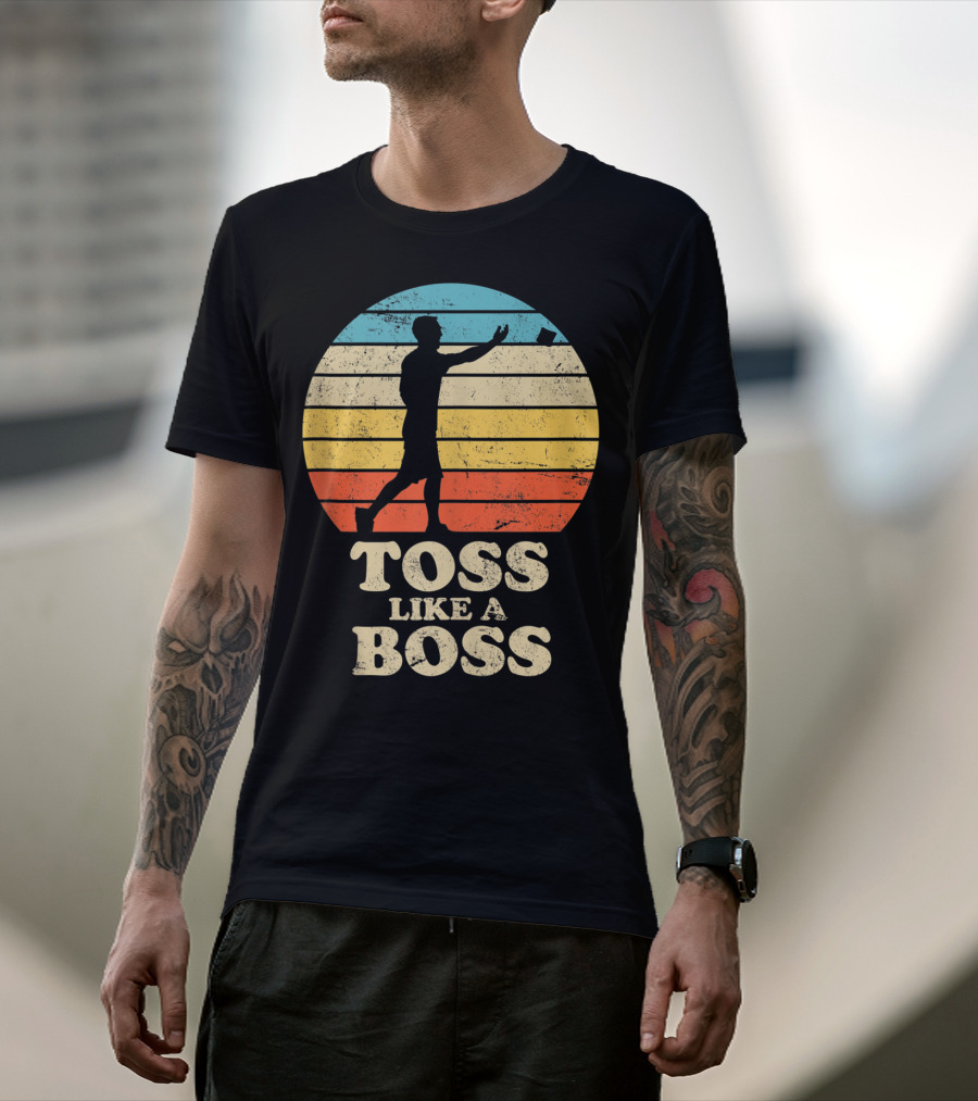 Toss Like A Boss Vintage Sunset Cornhole T-Shirt