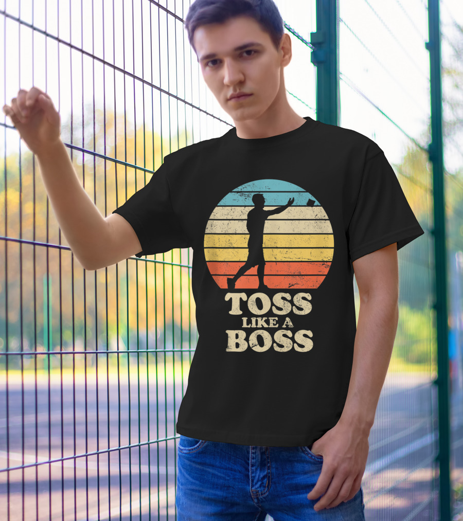Toss Like A Boss Vintage Sunset Cornhole T-Shirt