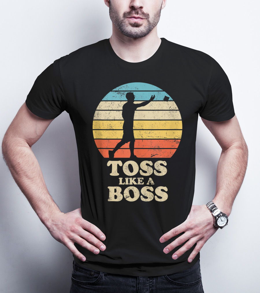 Toss Like A Boss Vintage Sunset Cornhole T-Shirt
