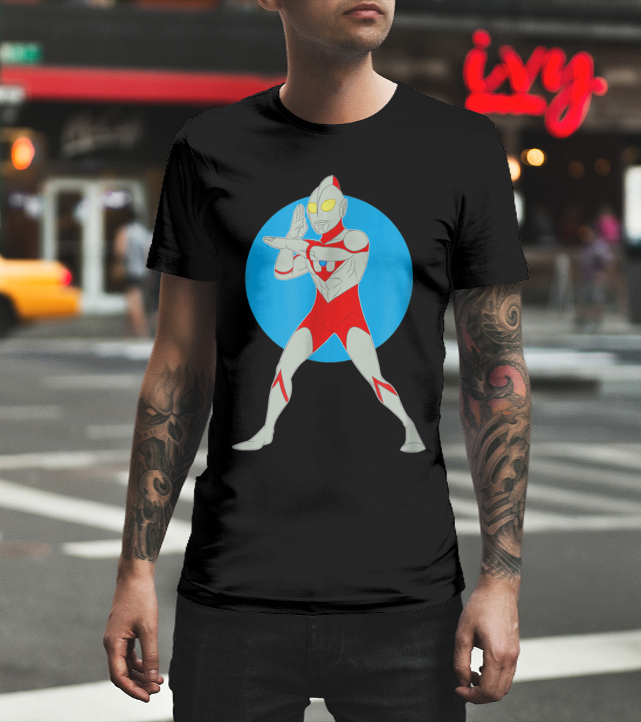 Ultraman Standing Pose With Blue Circle Background T-Shirt