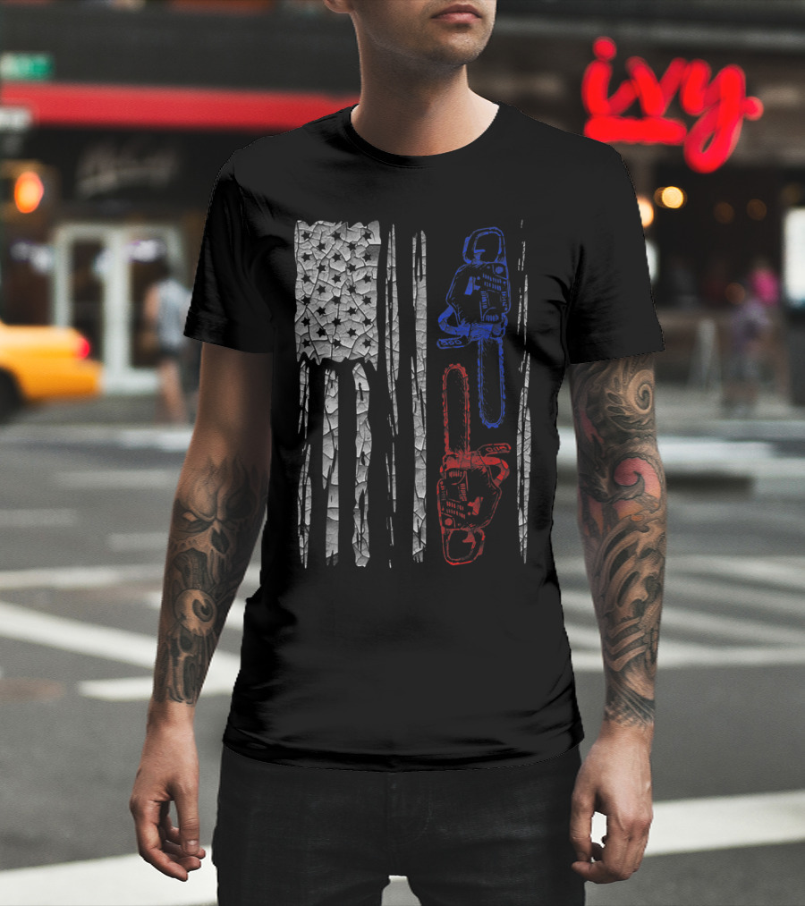 US FLAG CHAINSAW Lumberjack Logger Lumber Patriotic Chainsaws T-Shirt