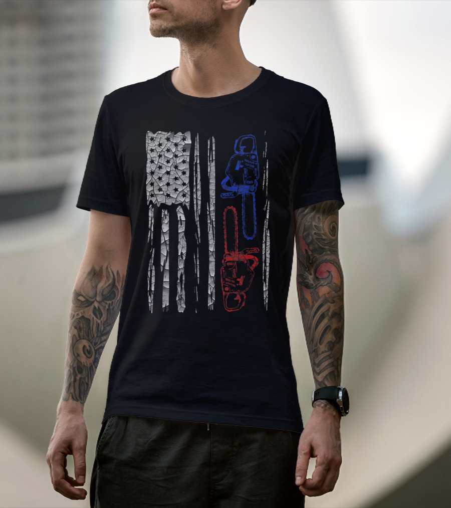 US FLAG CHAINSAW Lumberjack Logger Lumber Patriotic Chainsaws T-Shirt