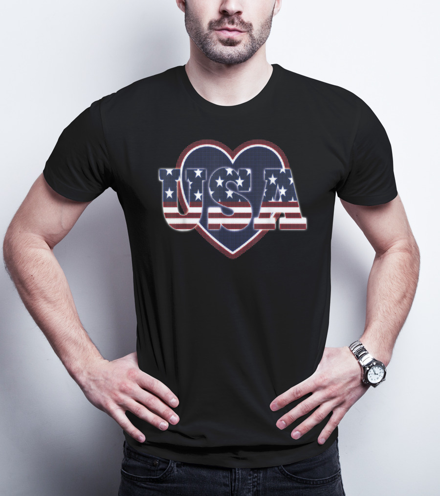 USA Flag Heart I Love The USA Red White And Blue T-Shirt