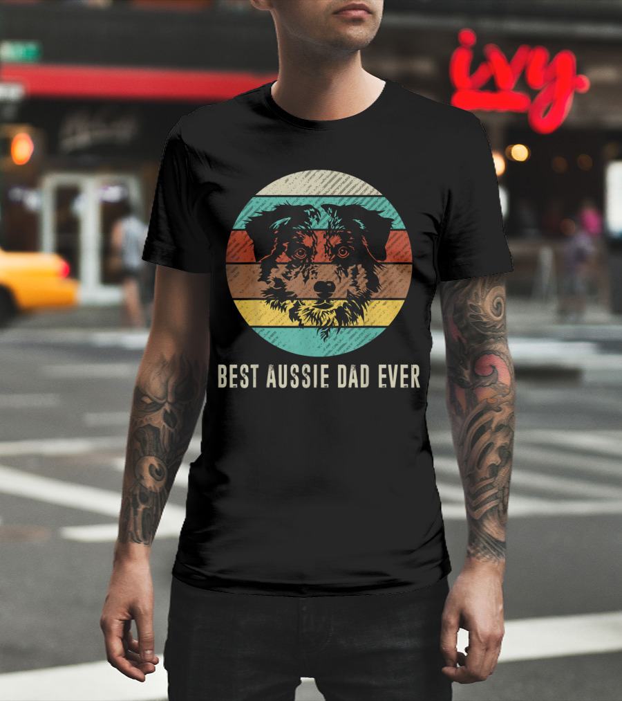Best Aussie Dad Ever Vintage Retro Dog Stripes Circle T-Shirt
