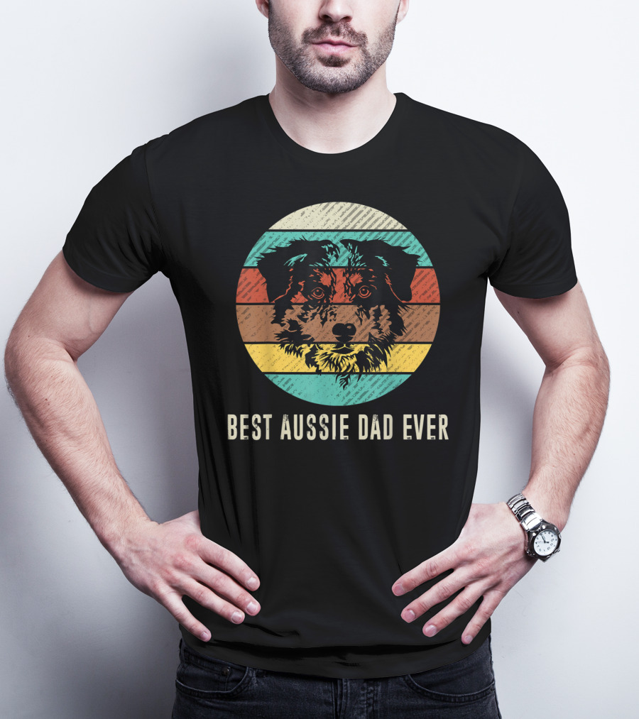 Best Aussie Dad Ever Vintage Retro Dog Stripes Circle T-Shirt