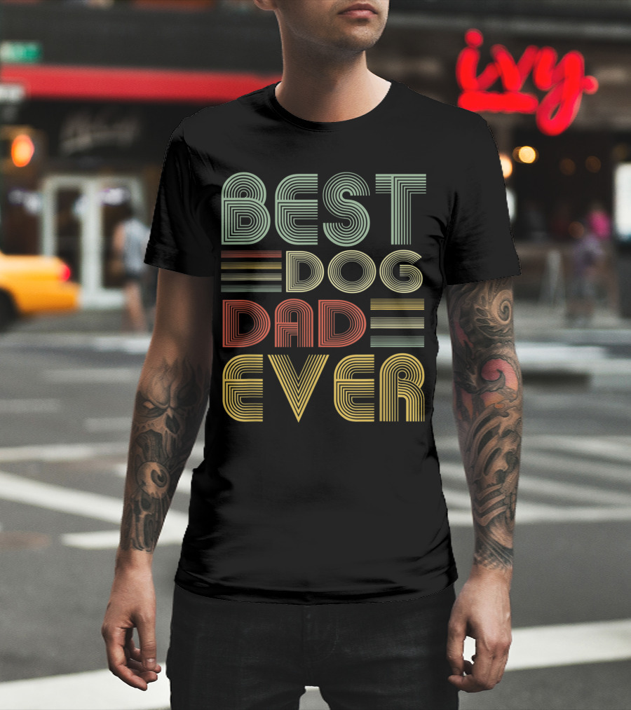 Vintage Best Dog Dad Ever Father's Day Striped Retro T-Shirt