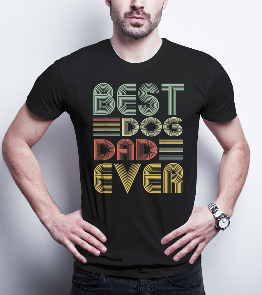 Vintage Best Dog Dad Ever Father's Day Striped Retro T-Shirt
