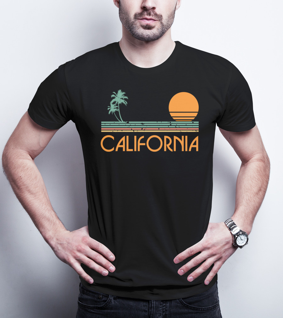 California Retro Sunset Palm Beach Vintage T-Shirt