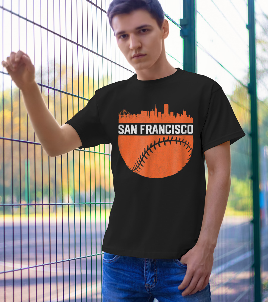 Vintage San Francisco Skyline Baseball Bridge Orange T-Shirt