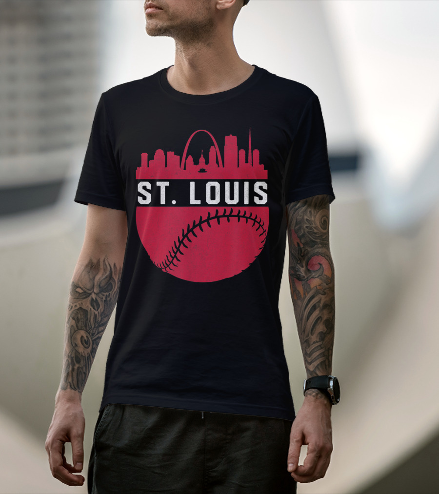 Vintage St Louis Missouri Skyline Baseball Arch T-Shirt
