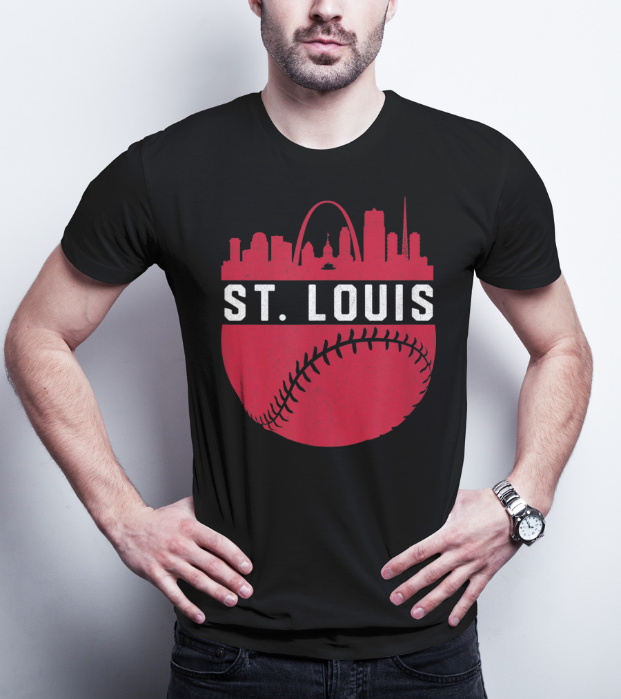 Vintage St Louis Missouri Skyline Baseball Arch T-Shirt
